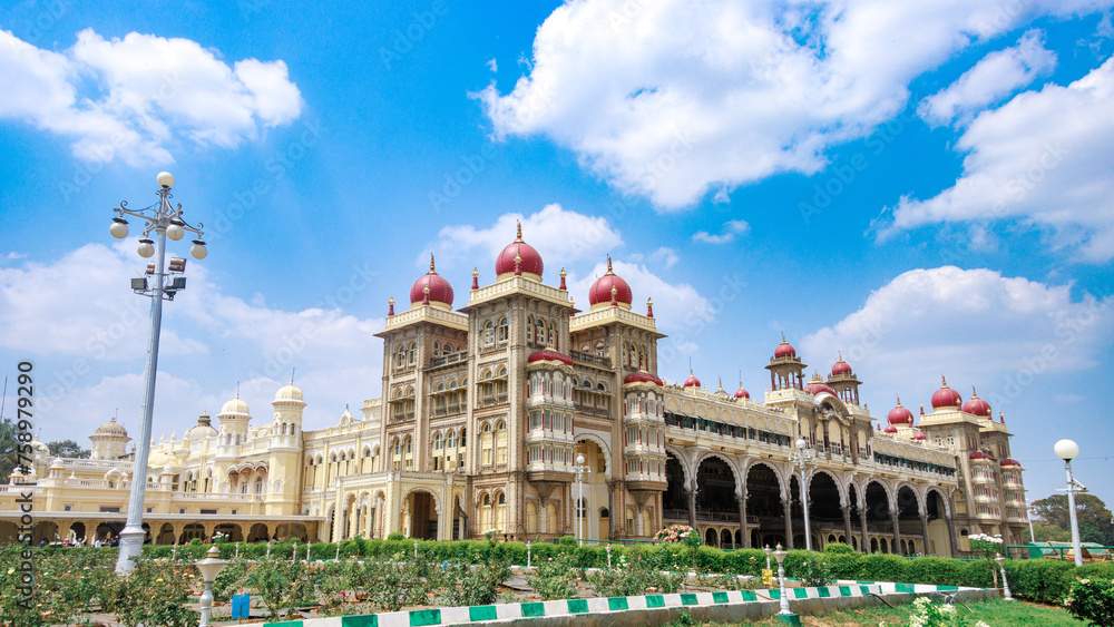 Beautiful view of royal Mysore Palace, also known as Amba Vilas Palace ...