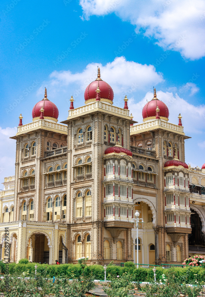 Beautiful view of royal Mysore Palace, also known as Amba Vilas Palace ...