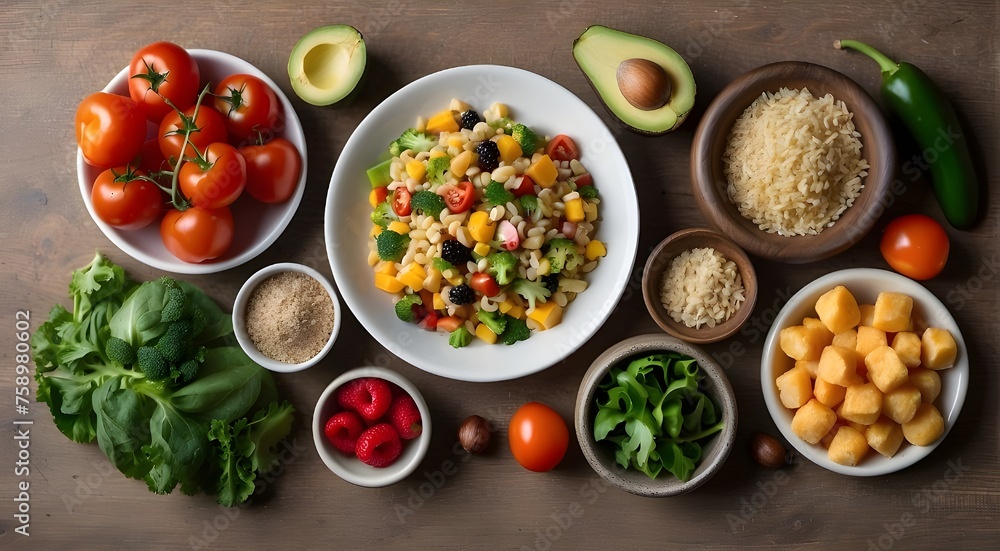 a variety of nutritious eating items. top view. Allow room for your ...