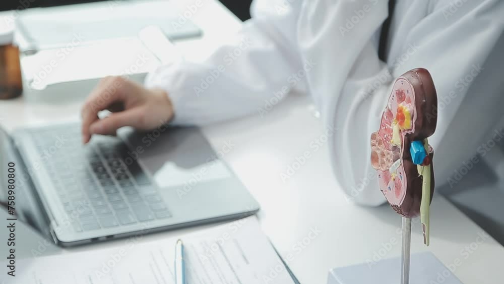 Doctor with human Pancreatitis anatomy model with Pancreas, Gallbladder ...