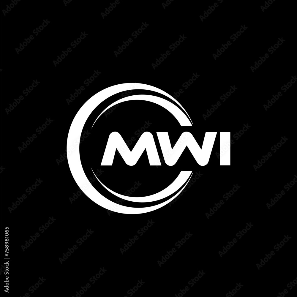 MWI letter logo design with black background in illustrator, cube logo ...