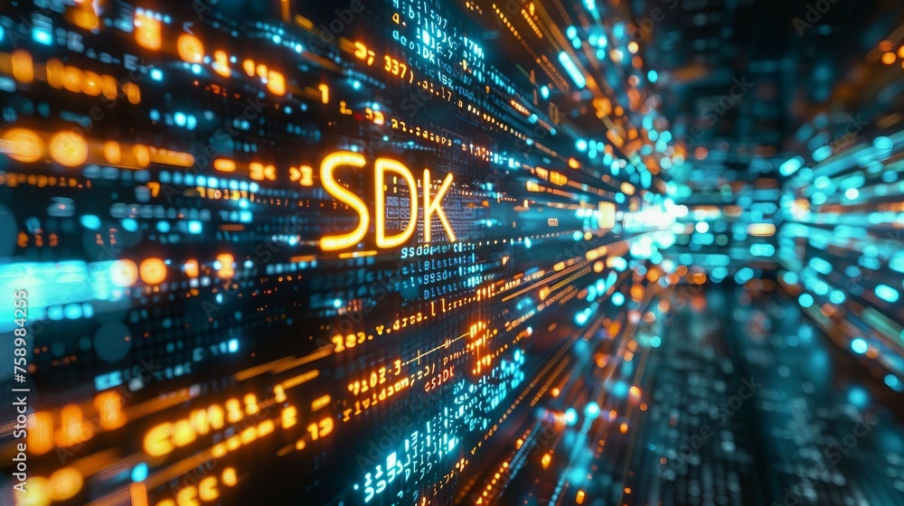 Digital matrix binary code forms the acronym SDK , symbolizing the ...