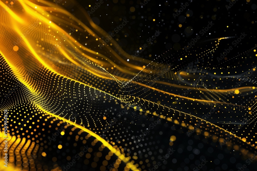 Abstract kinetic energy visual, black to yellow backdrop, enhanced by ...