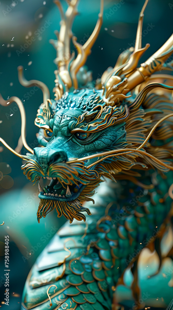 Golden Glow: A Majestic Chinese Dragon in Turquoise - An Exquisite 8K ...