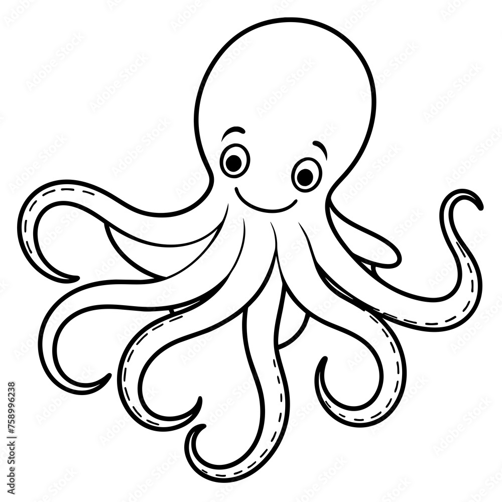 octopus drawing using only lines, line art to color and paint. Children ...