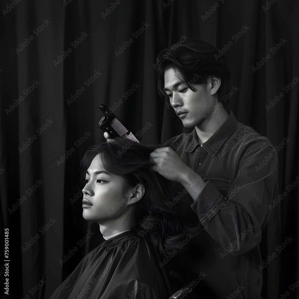 Asian Barber Showcasing Professionalism and Skill in Action at the ...