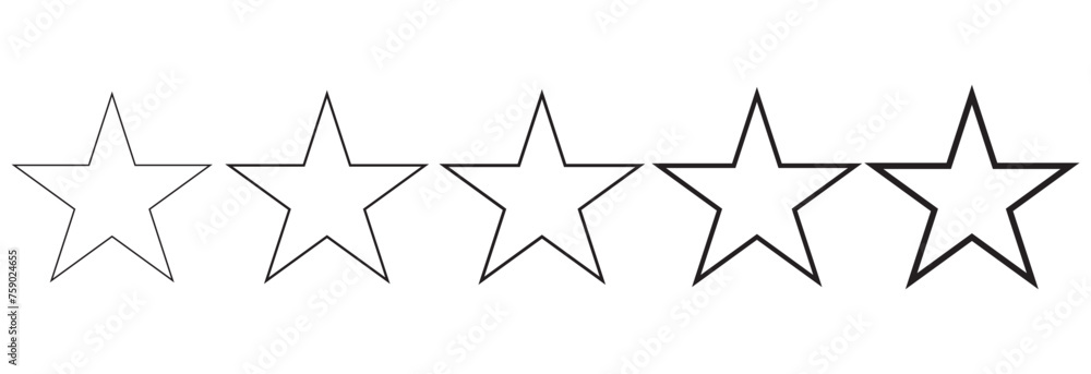 Star icon collection. Blank star vector icons set with shadow. Black ...