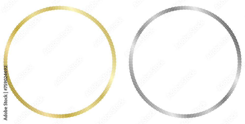 Set of golden and silver round metal frames isolated on white. Vector ...