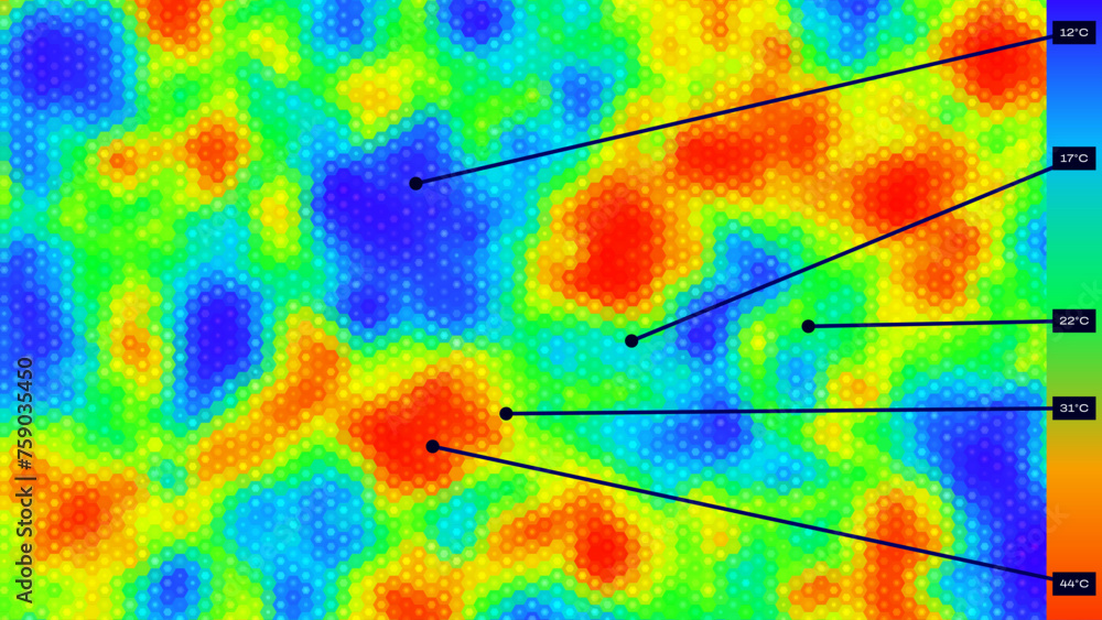 Heat Map Hexagonal Background. Infrared Thermal Camera UI Hexagon Landscape Scan. Temperature ...