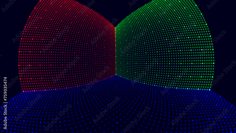 XYZ 3D Grids Perspective with Fisheye Lens Effect. Colored X, Y and Z ...