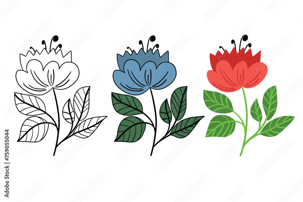 Vector image set of flower. Vector hand draw illustration isolated on ...