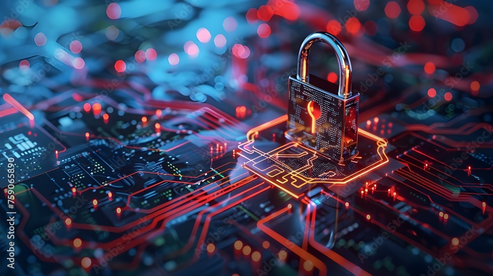 Cybersecurity Concept with Digital Lock and Code background Stock ...