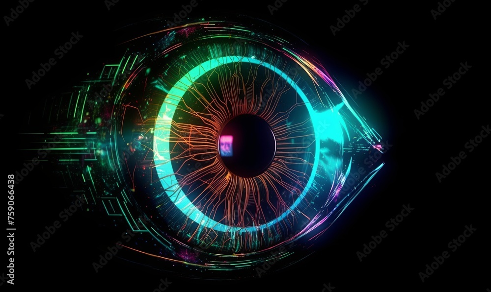 Scanning digital eye close up. Cyber retina and 3d iris with ...