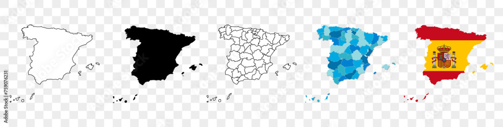 Map of Spain icon. Linear icon. Transparent background. Vector isolated ...