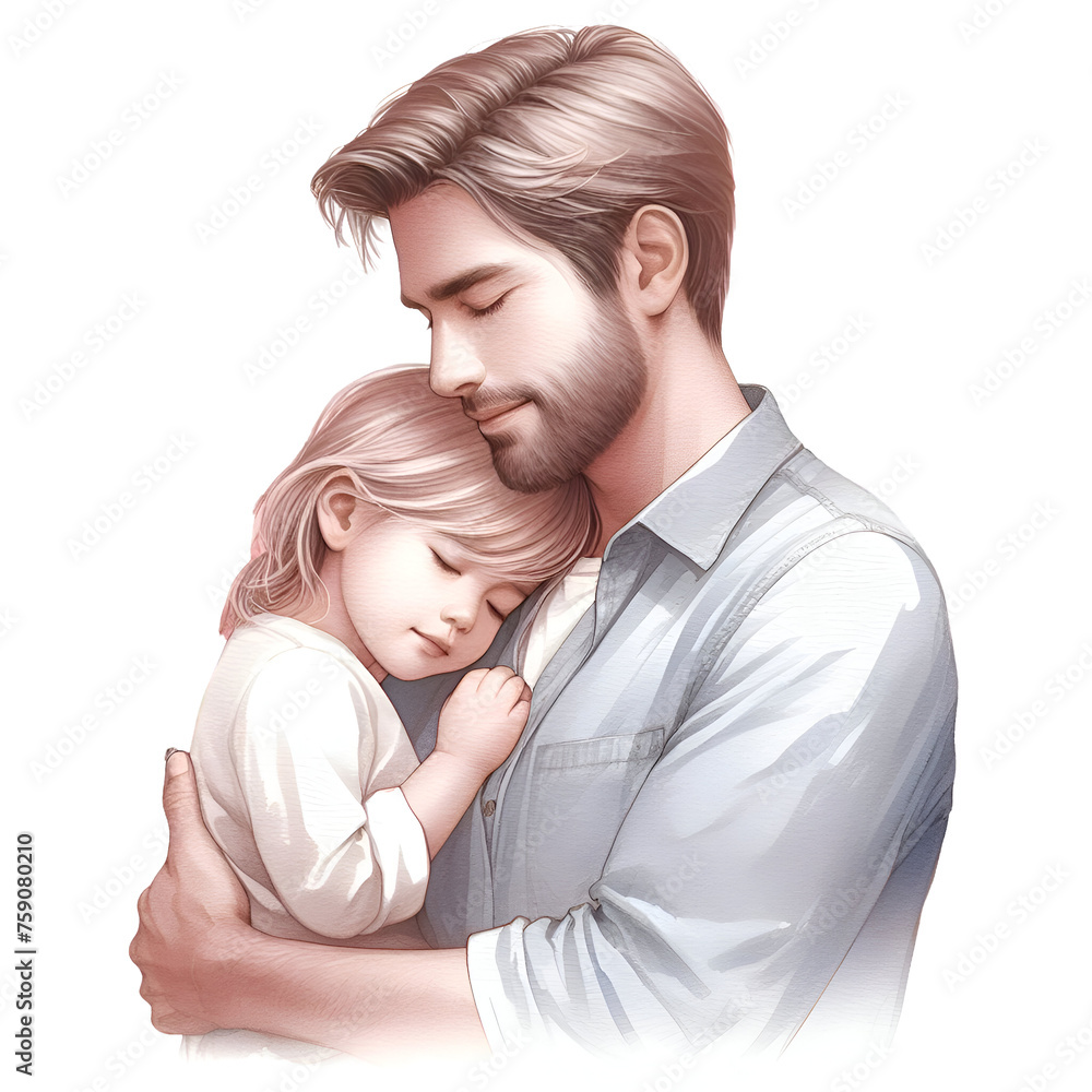 Watercolor Father's day Clipart Dad with Kid PNG i love Father Daddy ...