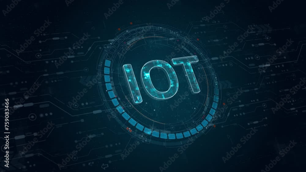 Motion graphic of Blue digital IOT letter and circle futuristic HUD ...