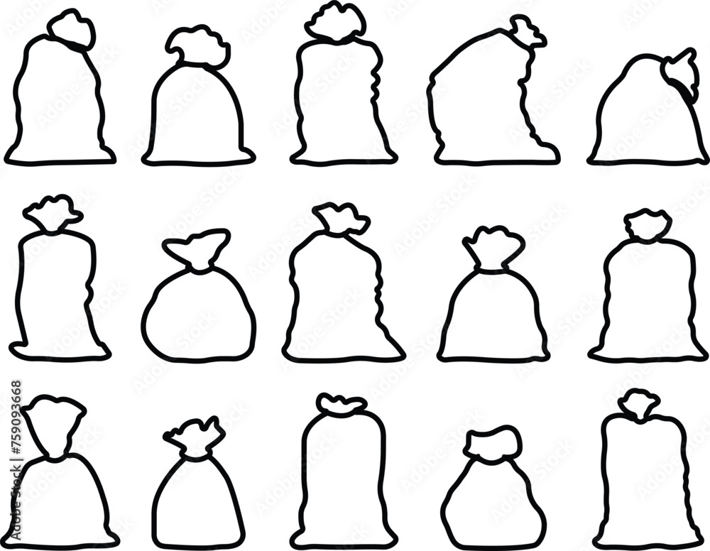 Vektorová grafika „Sack, Bag icon in line set. isolated on transparent ...