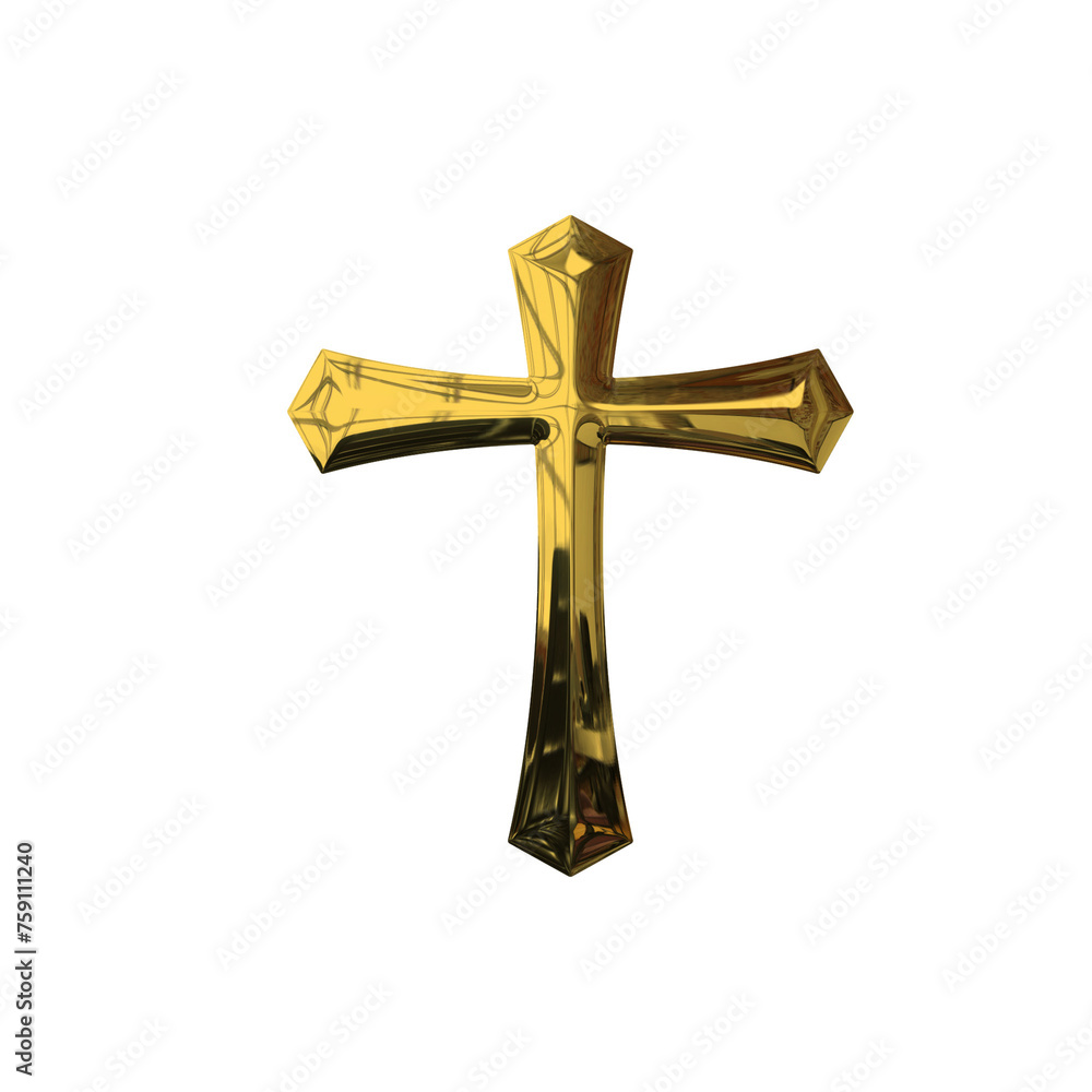 Realistic 3d Gold Chrome Cross Symbol Transparent Background PNG Stock ...