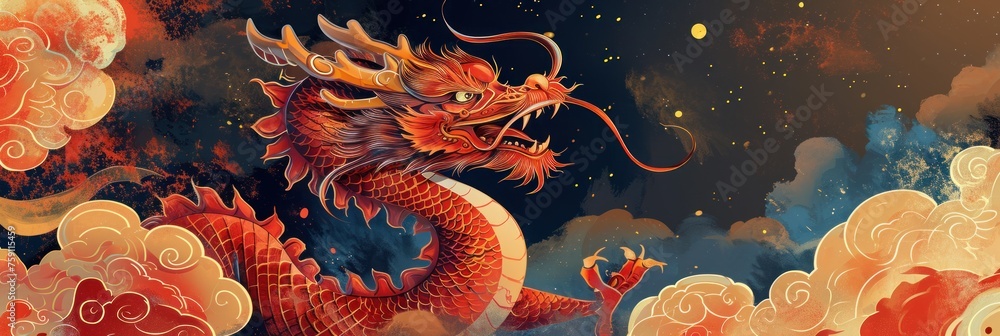 Chinese lunar new year celebration template with zodiac dragon web ...