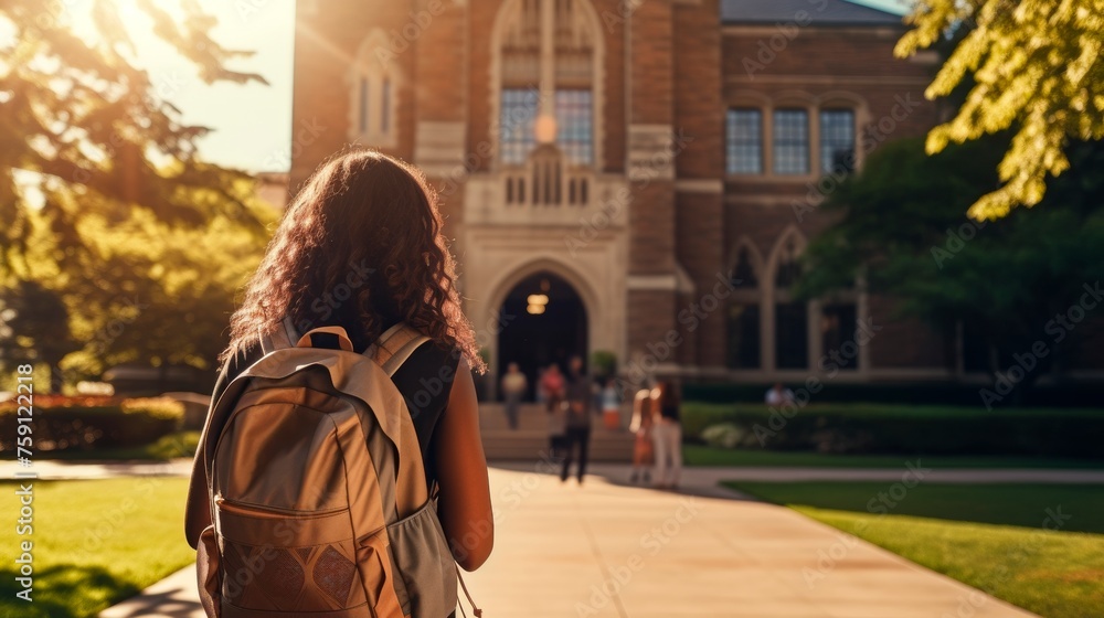 Young Black refugee lady exploring university campus. Immigrant student ...