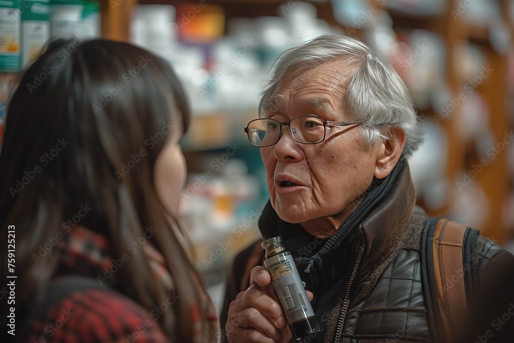 Produce a picture of a pharmacist counseling a patient on the proper ...