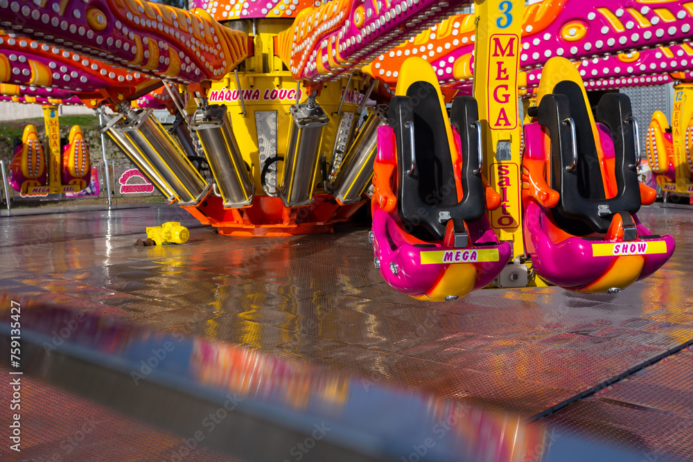 12 March 2024, Popular mechanical playground carrousel closed, Povoa de ...