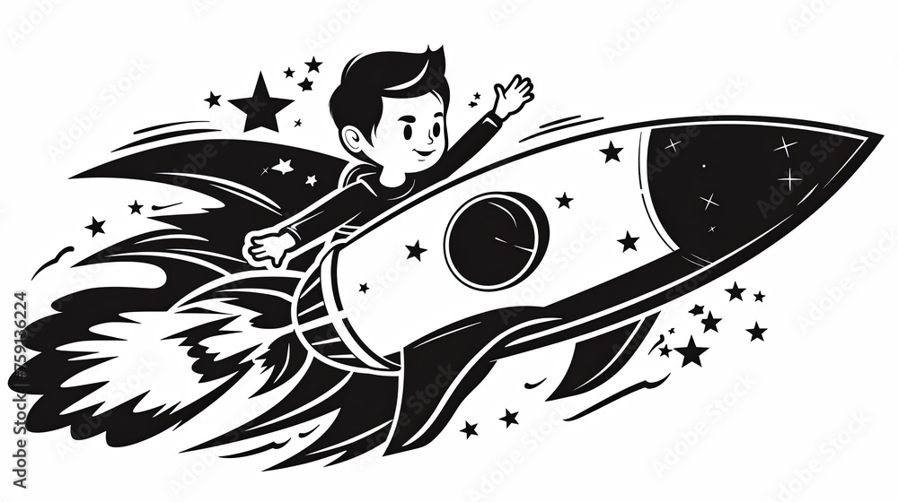 Stencil for children's art. Takeoff of a rocket for exploration into ...