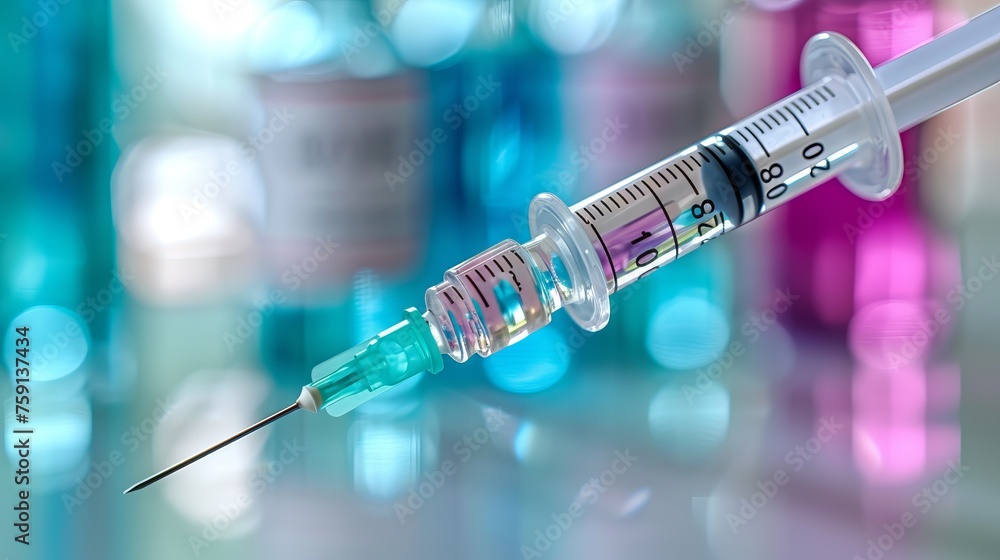 The syringe needle penetrates the viral cell. Illustration of ...