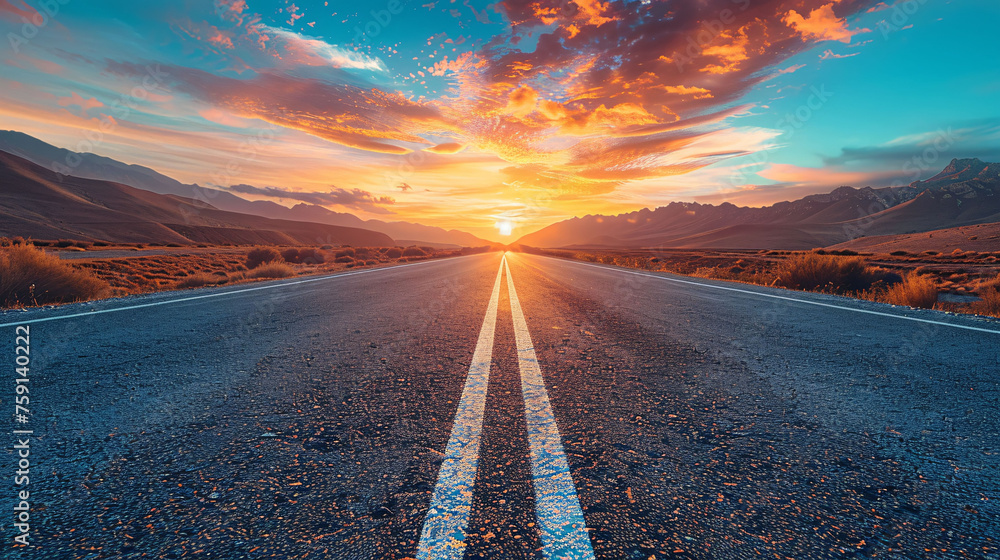 beautiful sun rising sky with asphalt highways road in rural scene use ...