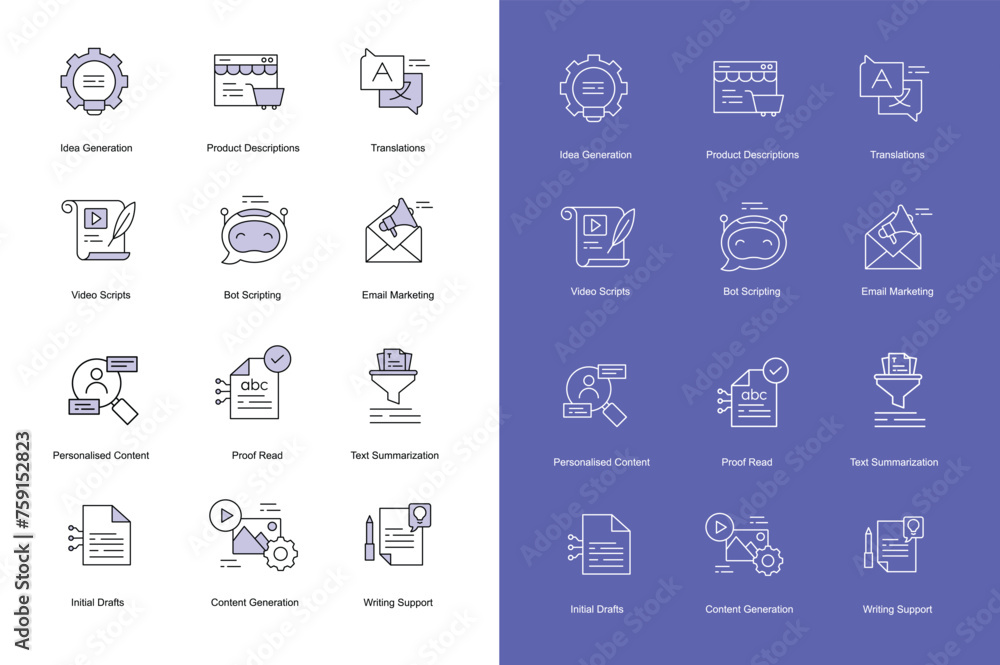 AI Powered Content Creation Icons. The Future of Content: AI Use Case Icons. Editbale Stroke and ...