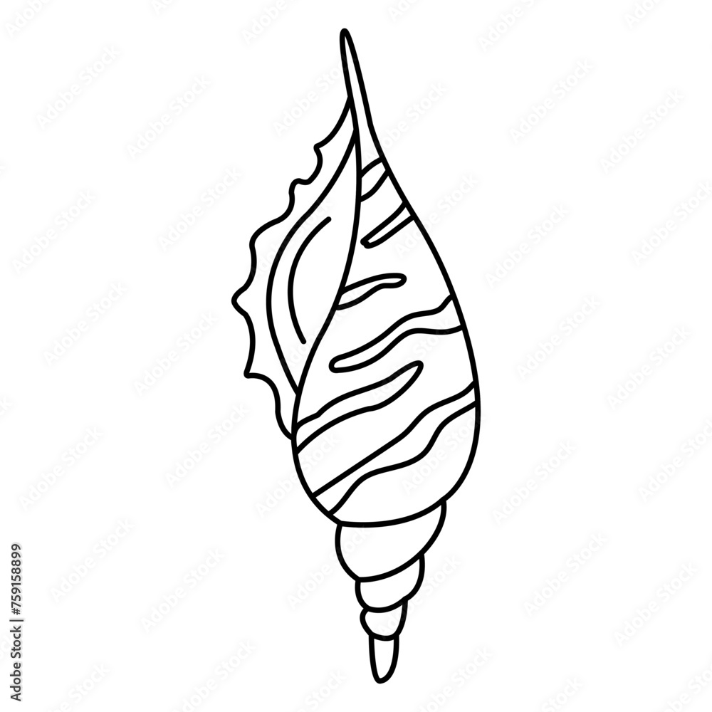 Coloring page with cartoon style horse conch. Black and white see shell ...