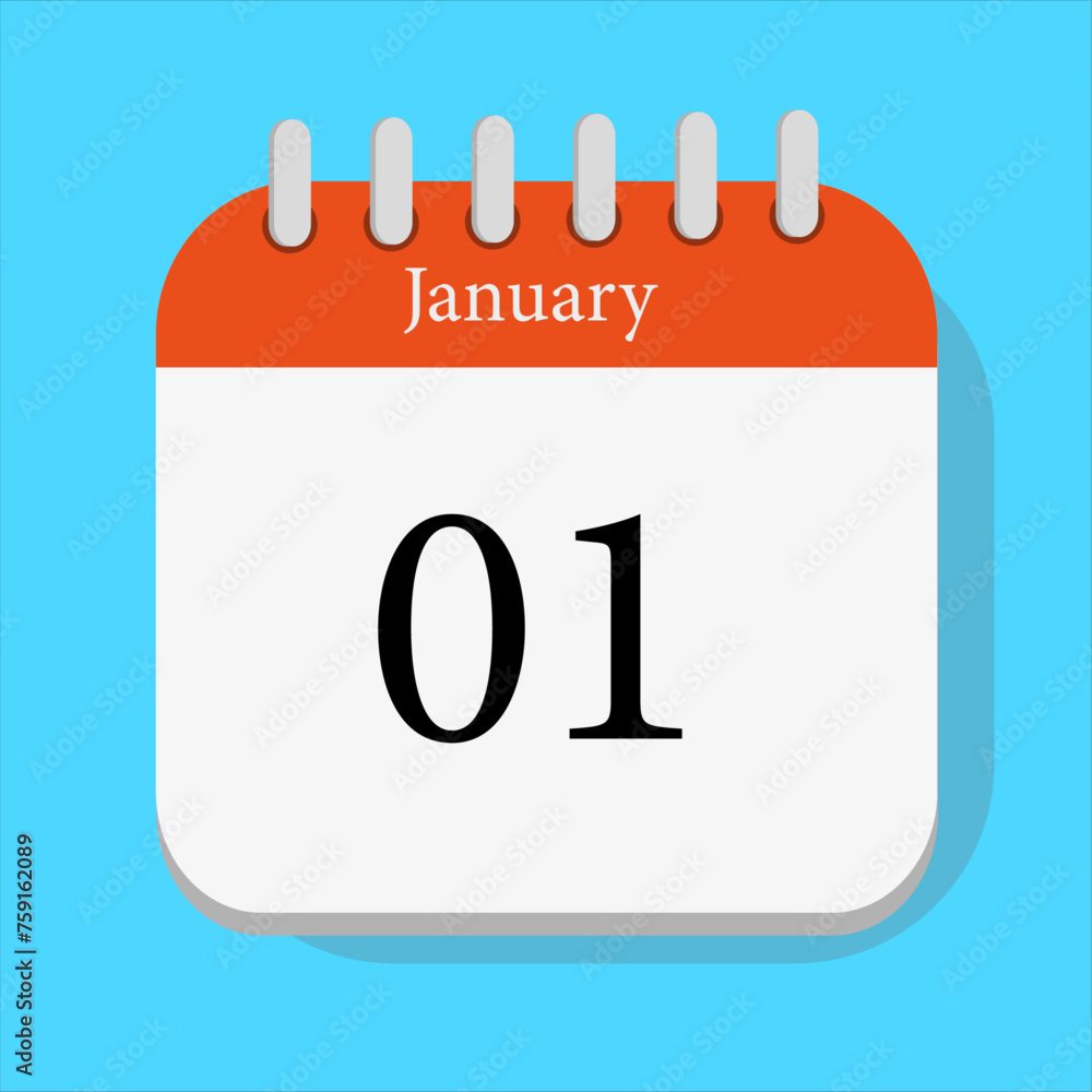 date January 1st vector red border, blue background shadow month icon ...