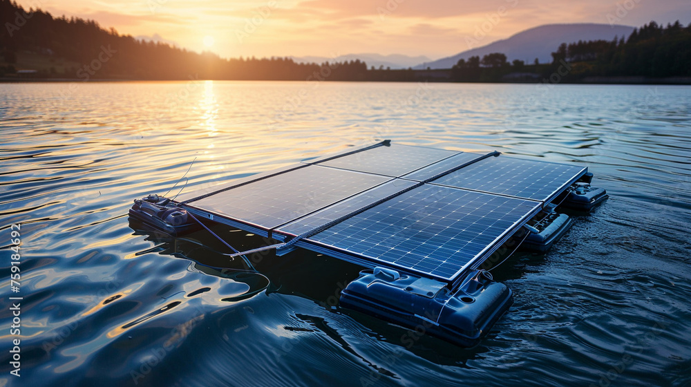 A team of engineers presenting a floating solar panel system designed ...