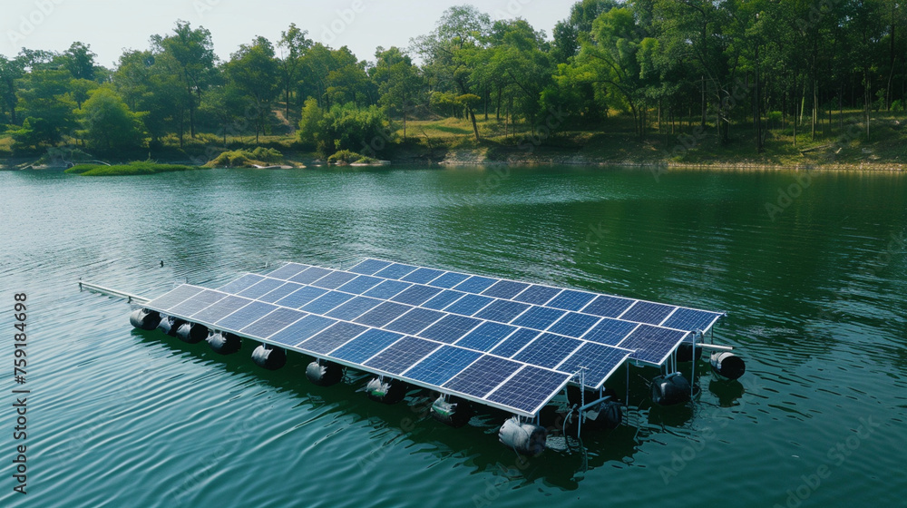A team of engineers presenting a floating solar panel system designed ...