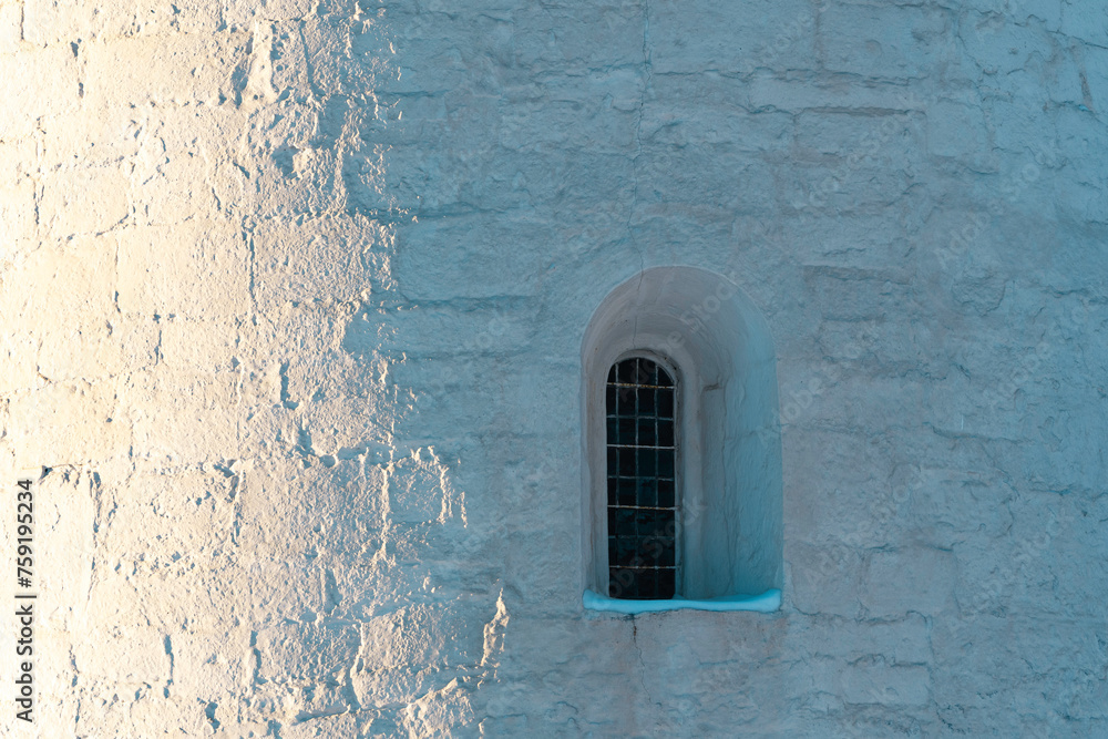 An apsis window of the Balke Medieval Stone Church, Toten, Norway ...