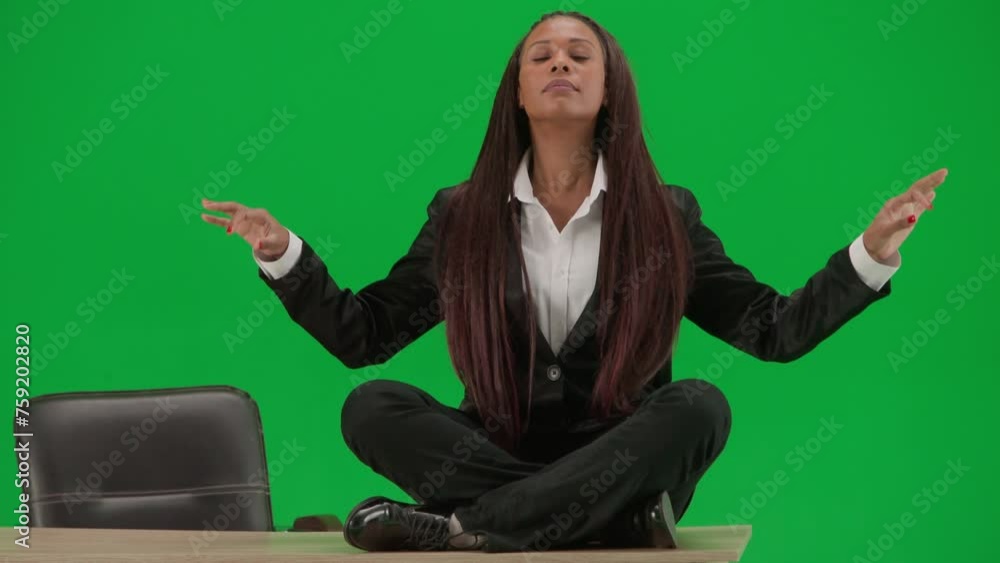Female reporter isolated on chroma key green screen background. African ...