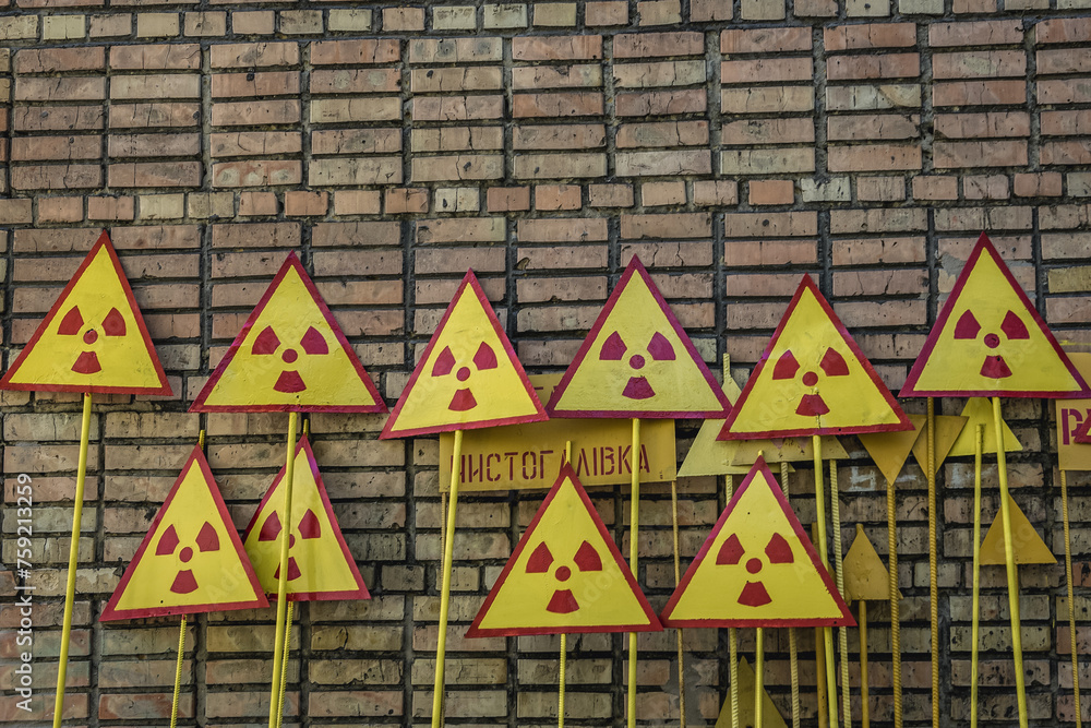 Warning signs in Pripyat ghost city in Chernobyl Exclusion Zone ...