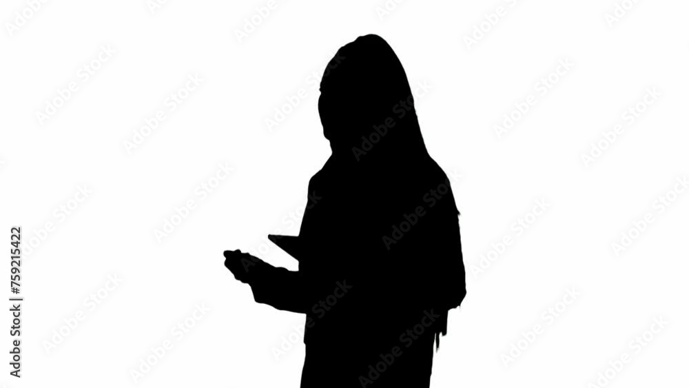 Female reporter black silhouette on white background with alpha channel ...