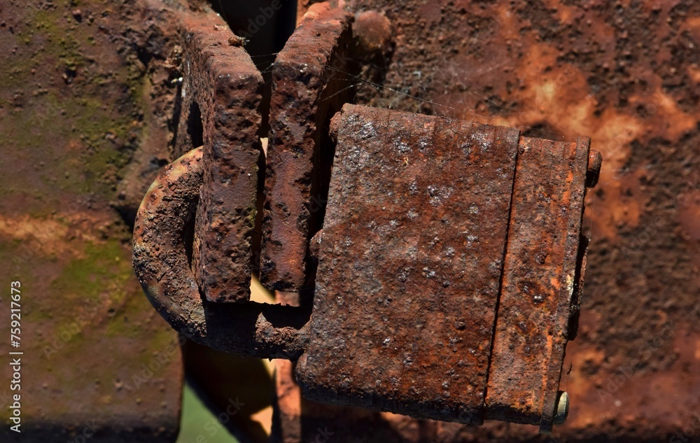 Rusted padlock on a rusty metal post. Isolated closeup corroded padlock ...