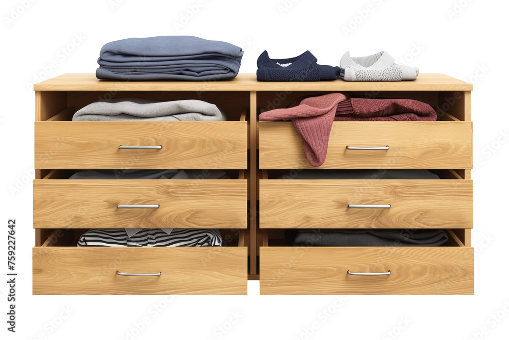 Wooden chest of drawers for storing clothes isolated on a white or ...