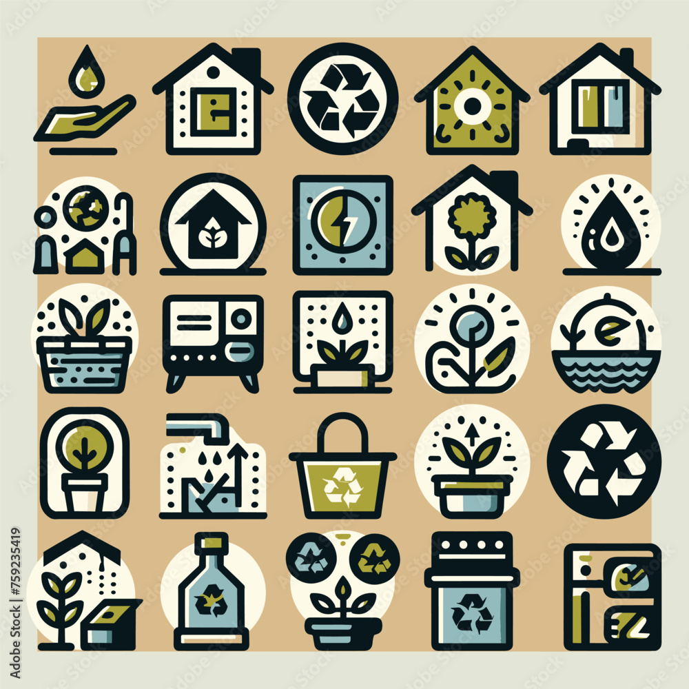 Set of vector icons in simple flat design for alternative energy ...