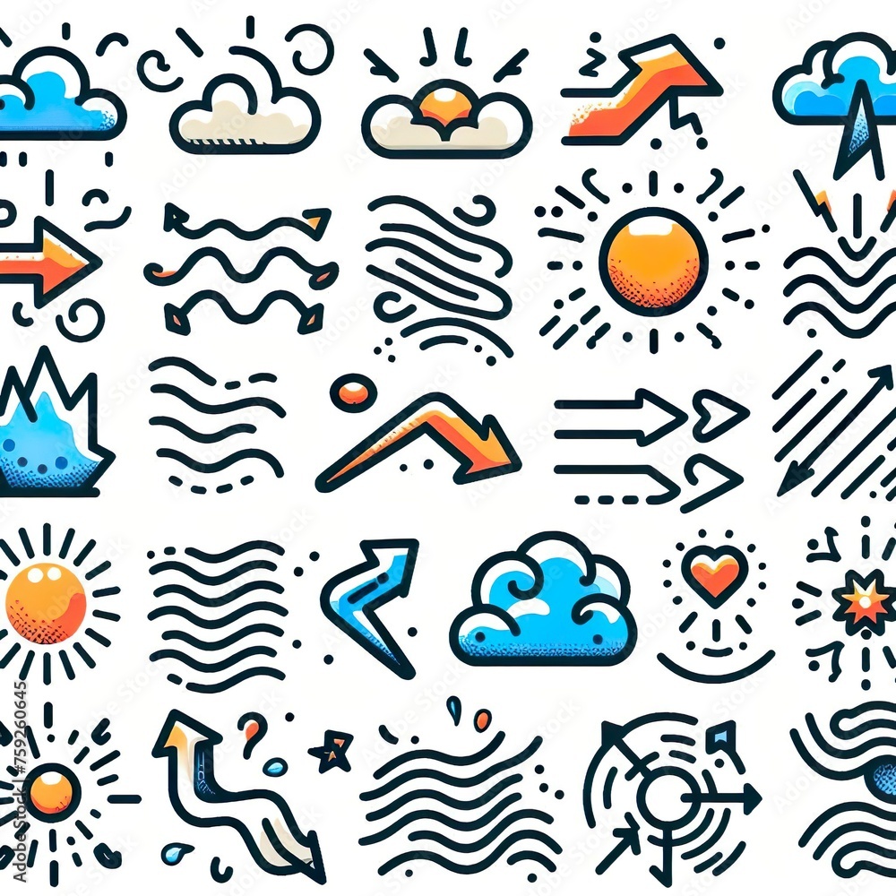 Movement and motion lines, arrows, curve waves and boom puff, vector ...