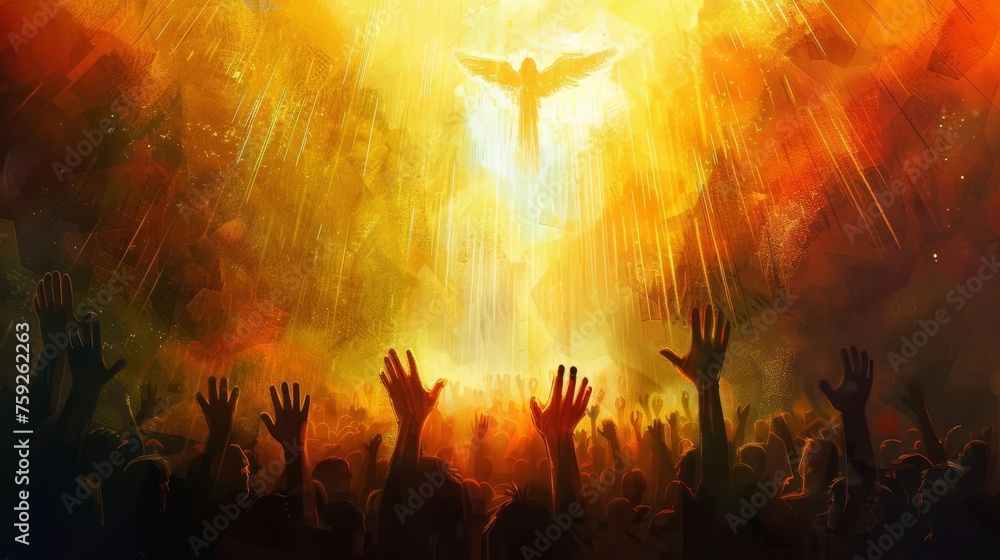 Powerful Digital Painting of a Crowd of Worshippers Raising Their Hands ...
