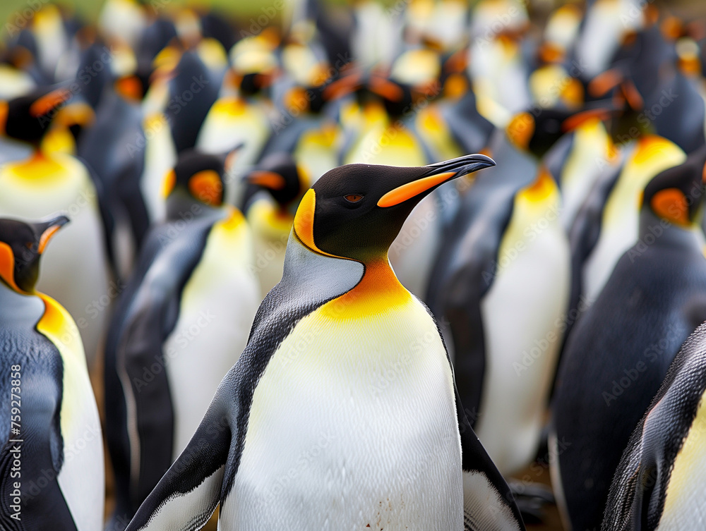 King penguin colony. Many birds together, in Falkland Islands. Wildlife ...