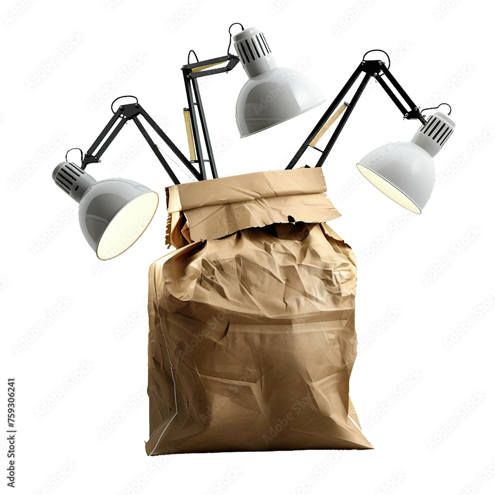 Desk lamps falling from hole in the bag, PNG no background image Stock ...