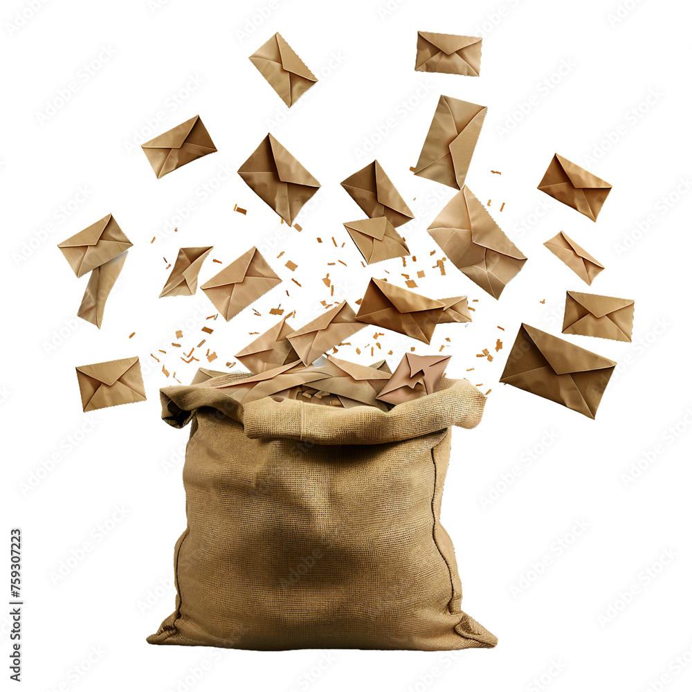 Envelopes falling from hole in the bag, PNG no background image Stock ...