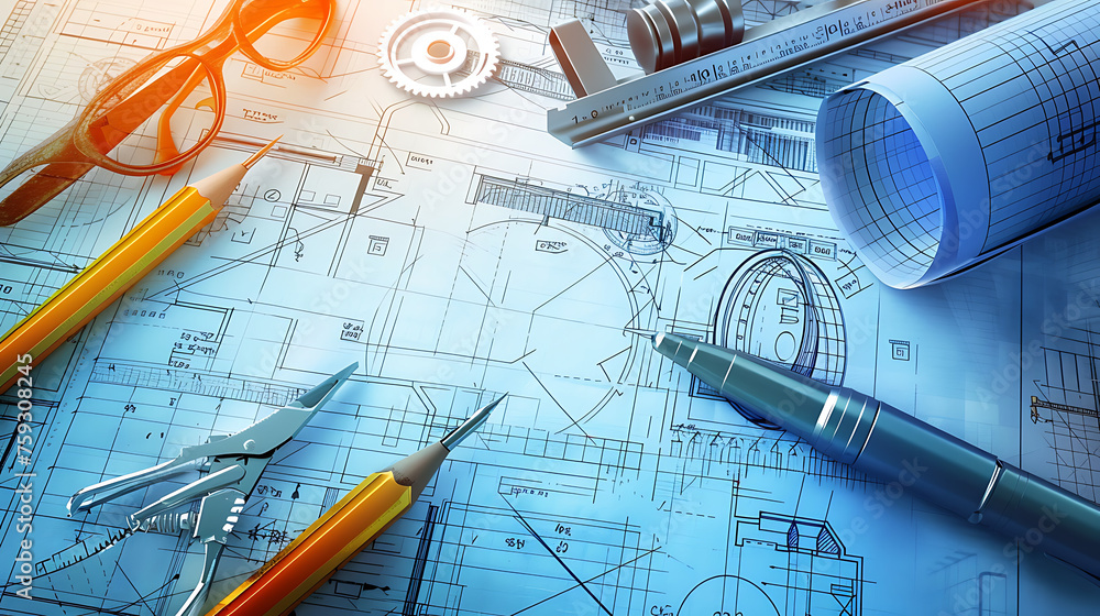 Against a backdrop of graph paper and drafting tools, an architect uses ...