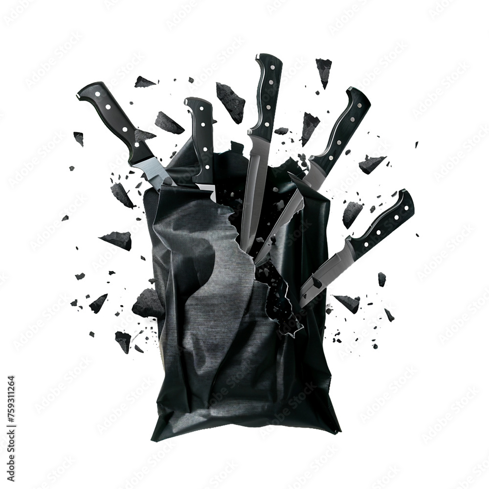 knives falling from hole in the bag, PNG no background image Stock ...