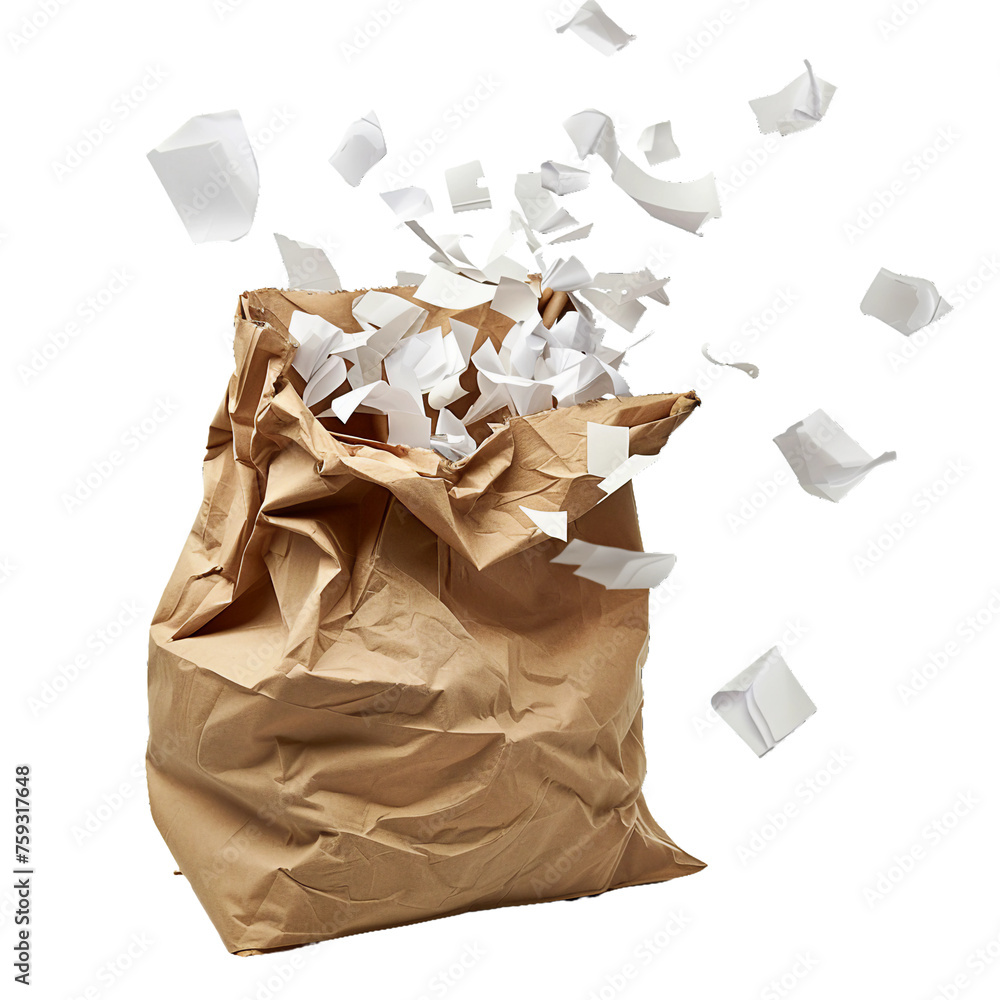 papers falling from hole in the bag, PNG no background image Stock ...