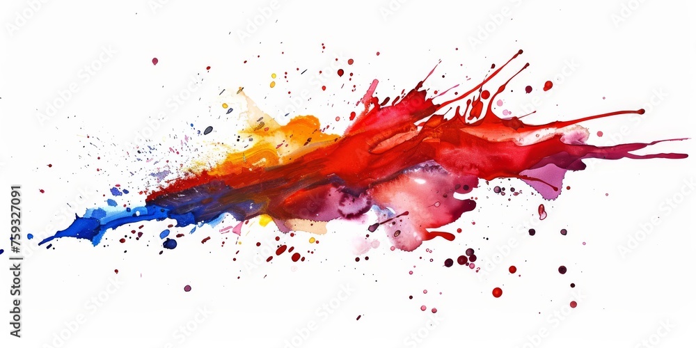 Lively watercolor splashes in vibrant red and blue hues intermingle ...